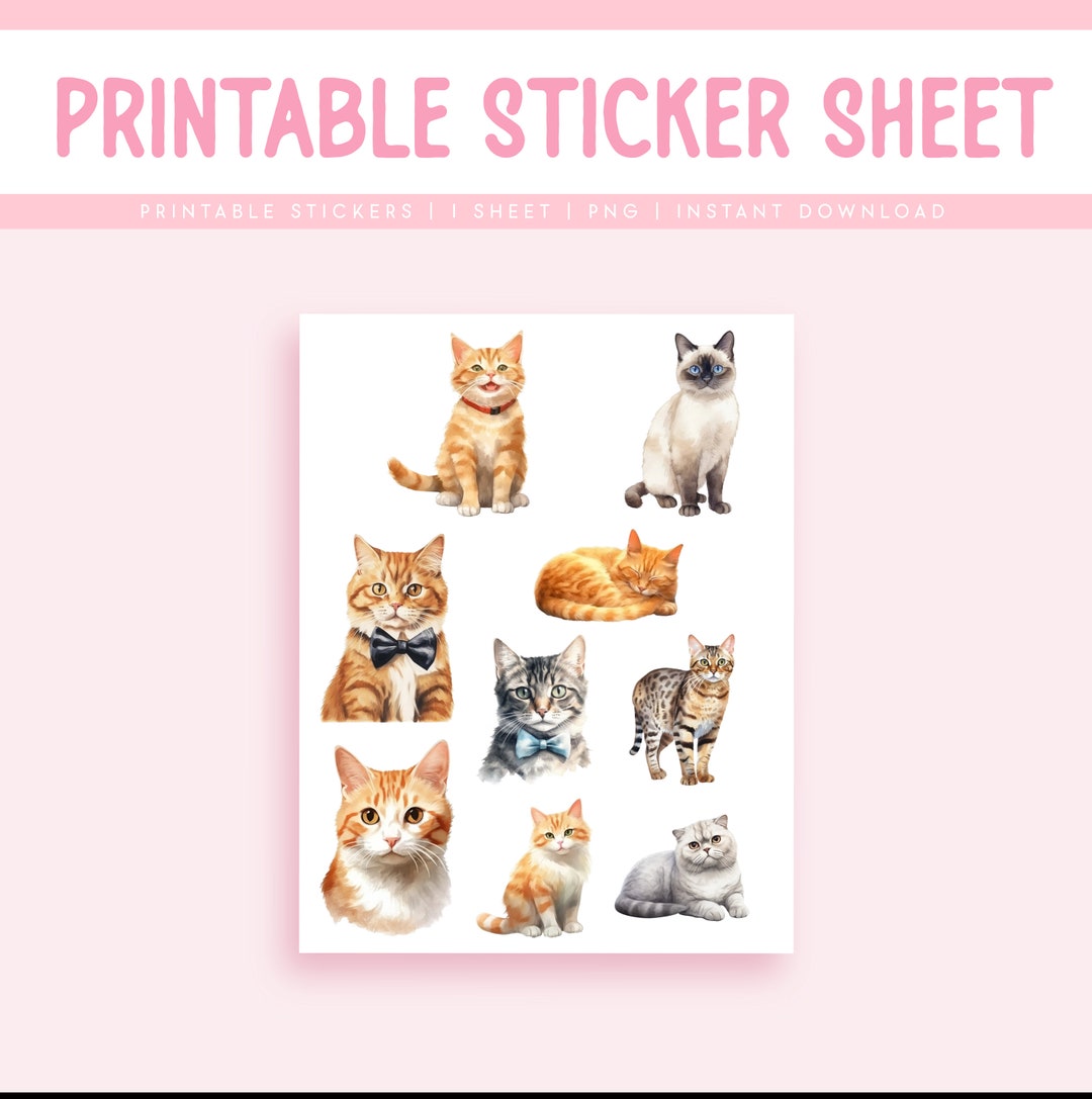 Printable Stickers Sheet Printable Planner Stickers Cat Printable ...