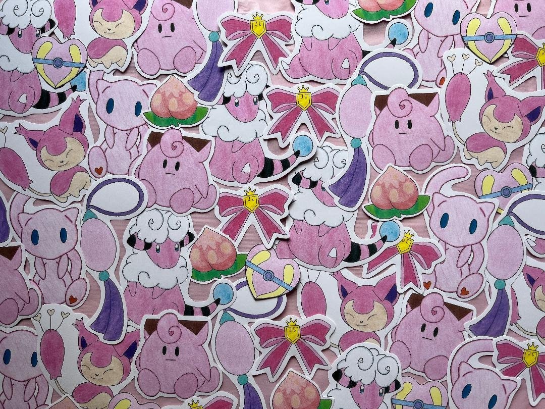 Pink Pokémon Collection Sticker Pack - Etsy