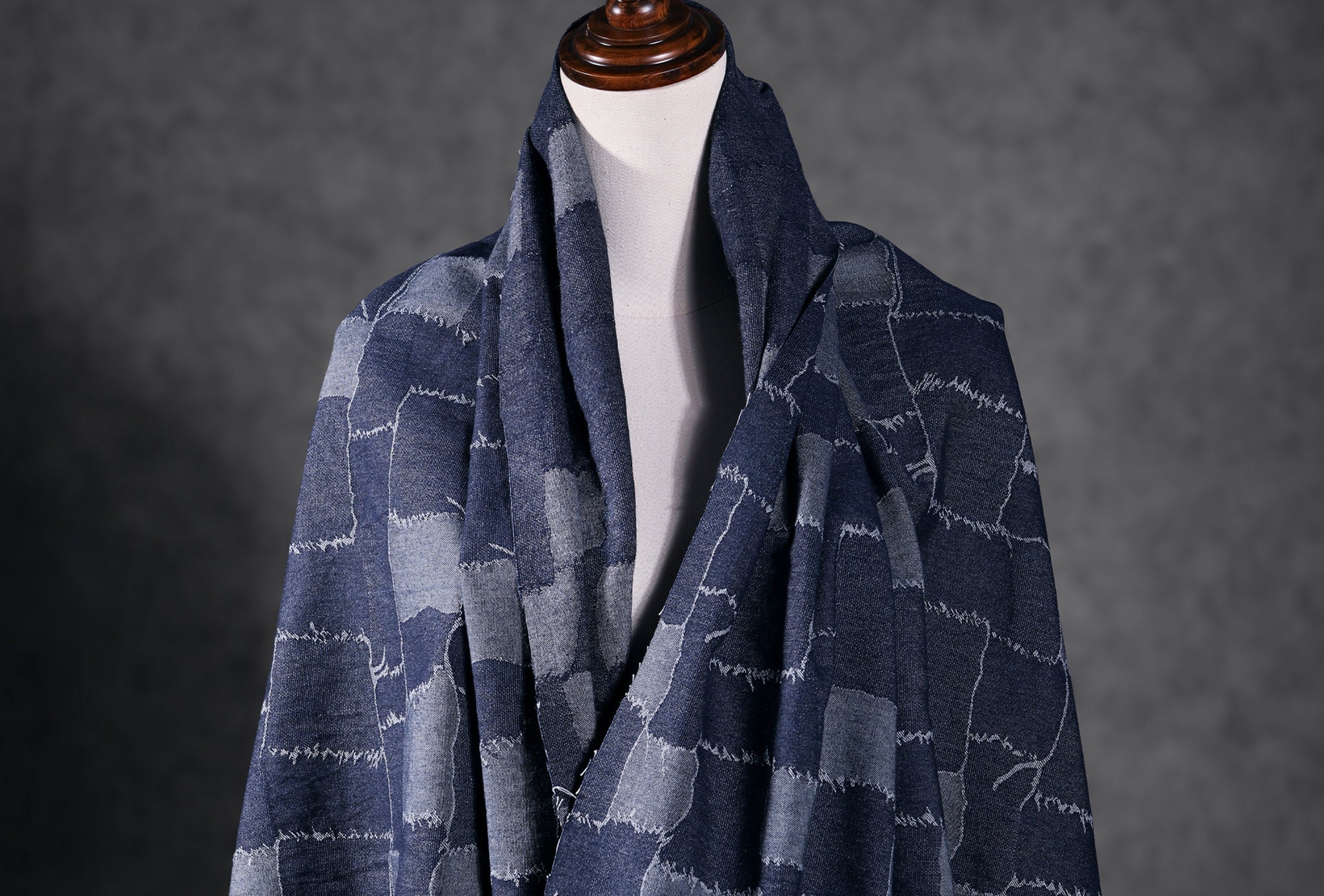 Dark Blue Small Checkered Denim Fabric Washed Denim Fabric - Etsy
