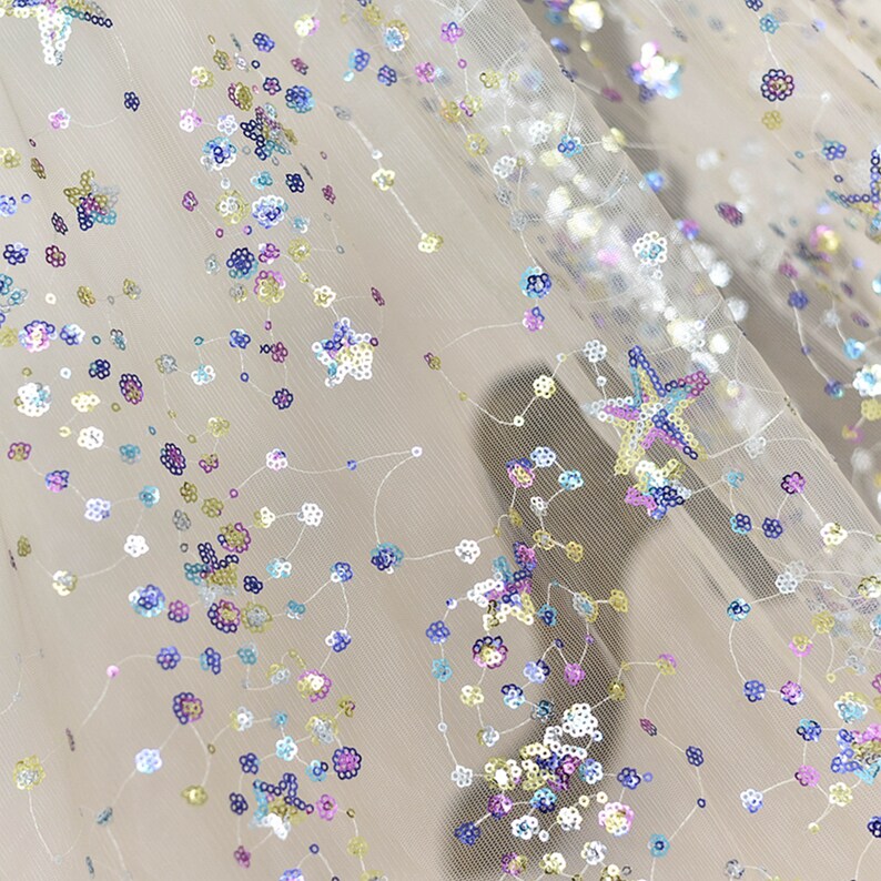 Colorful Mesh Fabric Dress Fabric Sequin Embroidery Fabric | Etsy