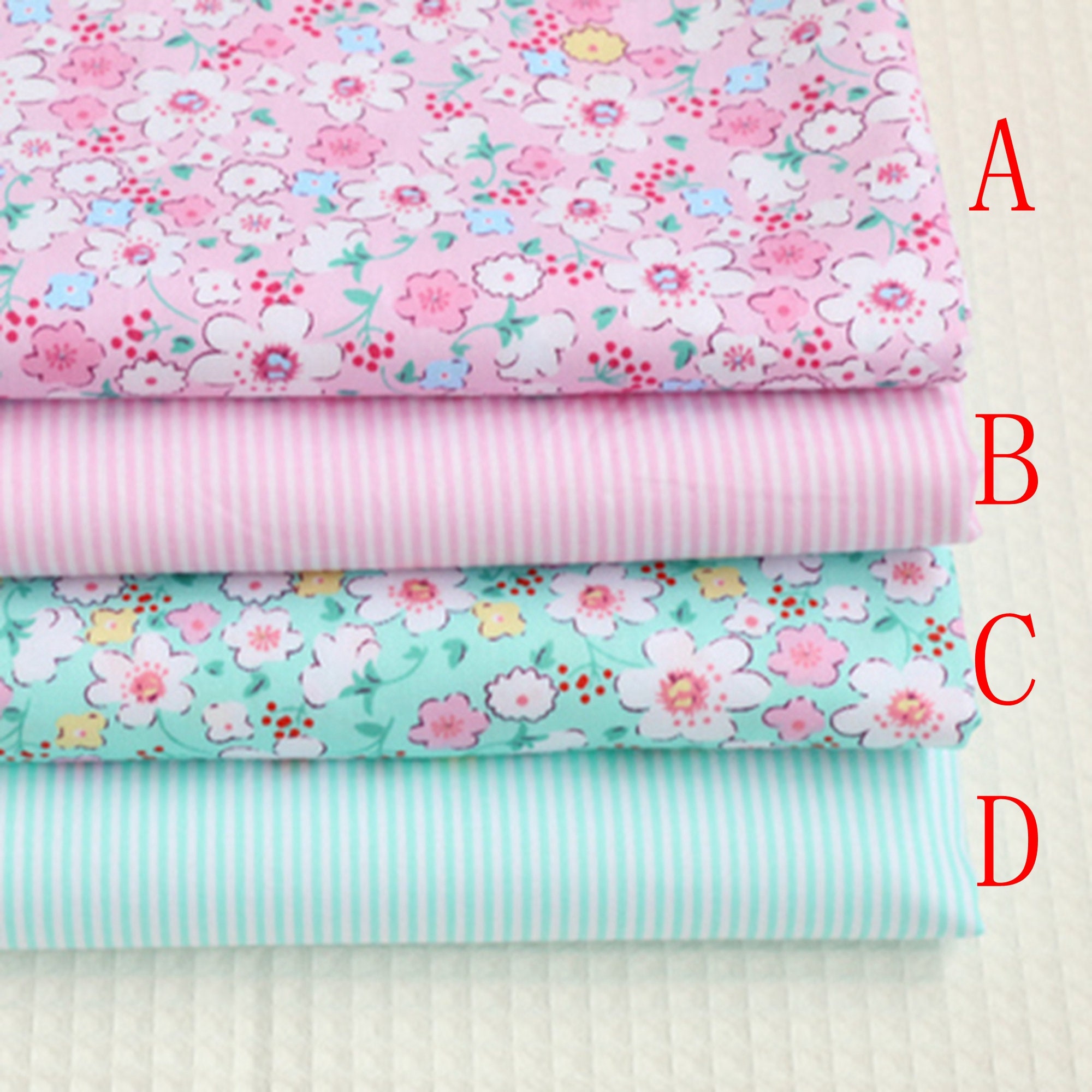 Pink and Green Floral Fabrics Cute Floral Fabrics Cotton - Etsy