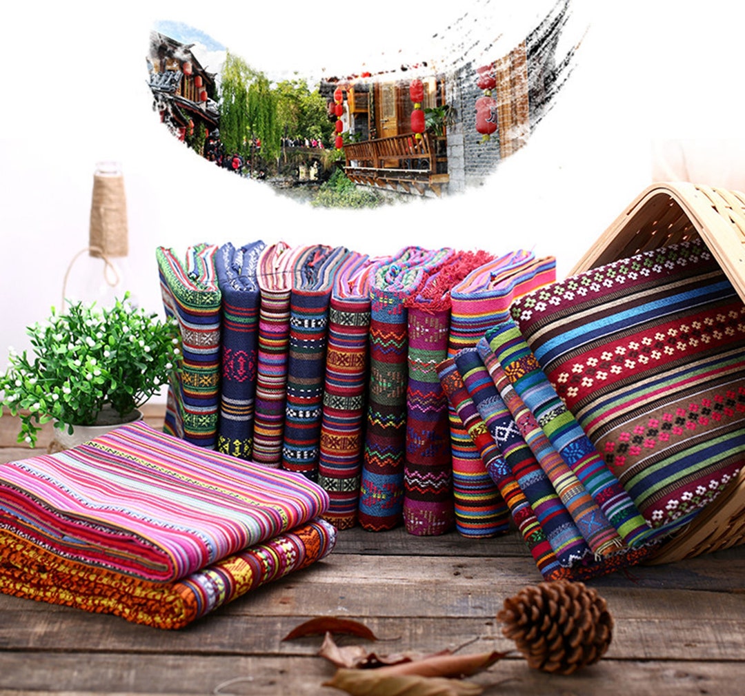 Nepal Style Colorful Jacquard Striped Pattern Gallery Cotton Fabric Cut ...