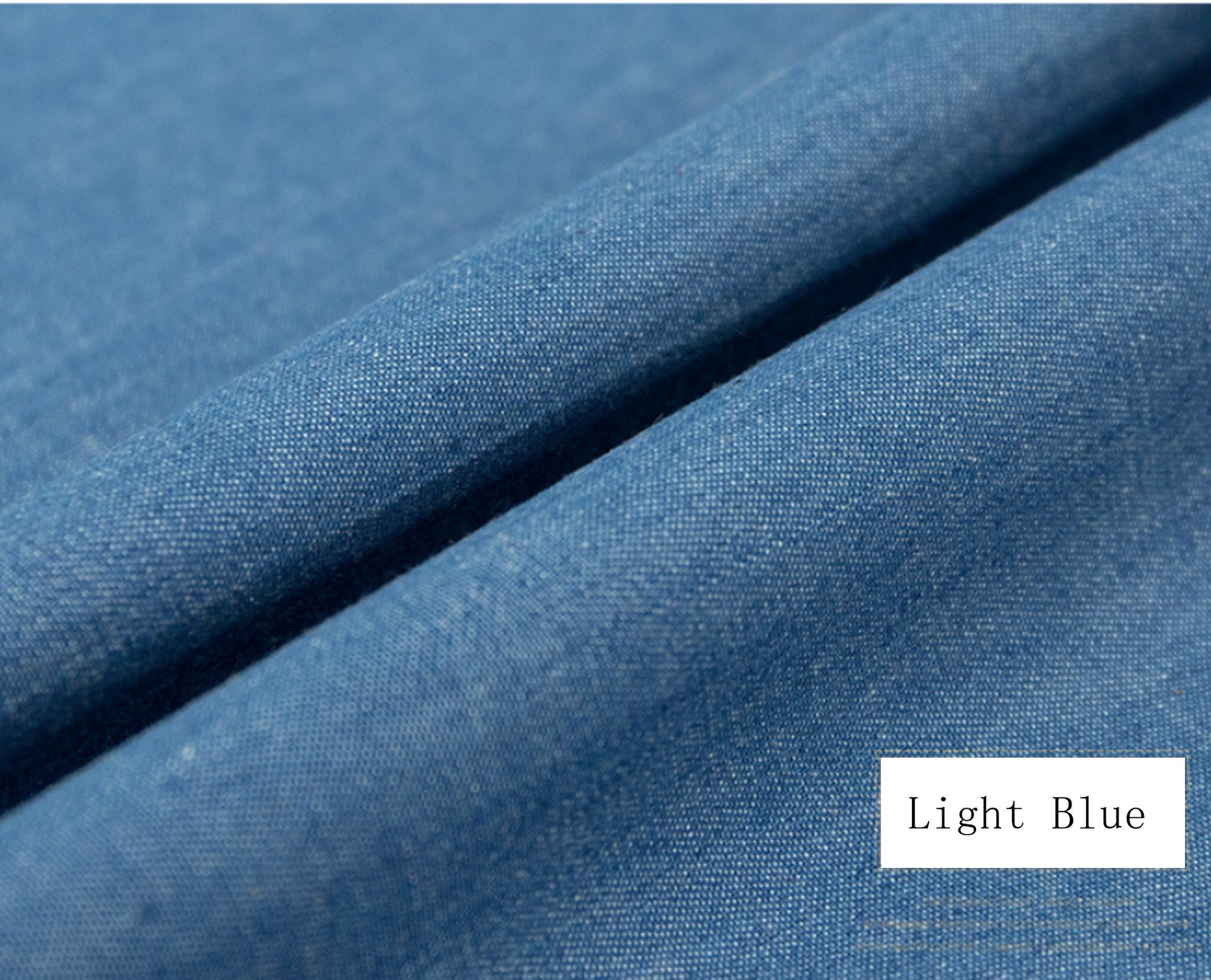 Lightweight Blue Cotton Denim Fabric - Washed Solid Color, by the Half ...