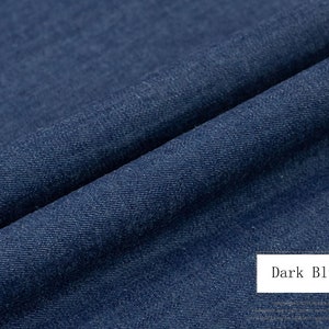 Lightweight Blue Cotton Denim Fabric - Washed Solid Color, by the Half ...