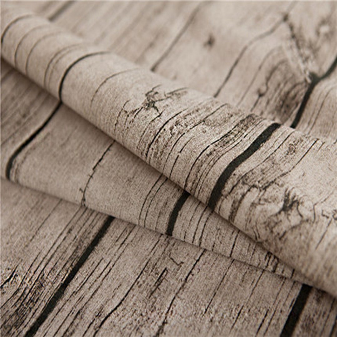 Vintage Wood Grain Fabric - Linen Cotton Fabric - Curtains Fabric ...