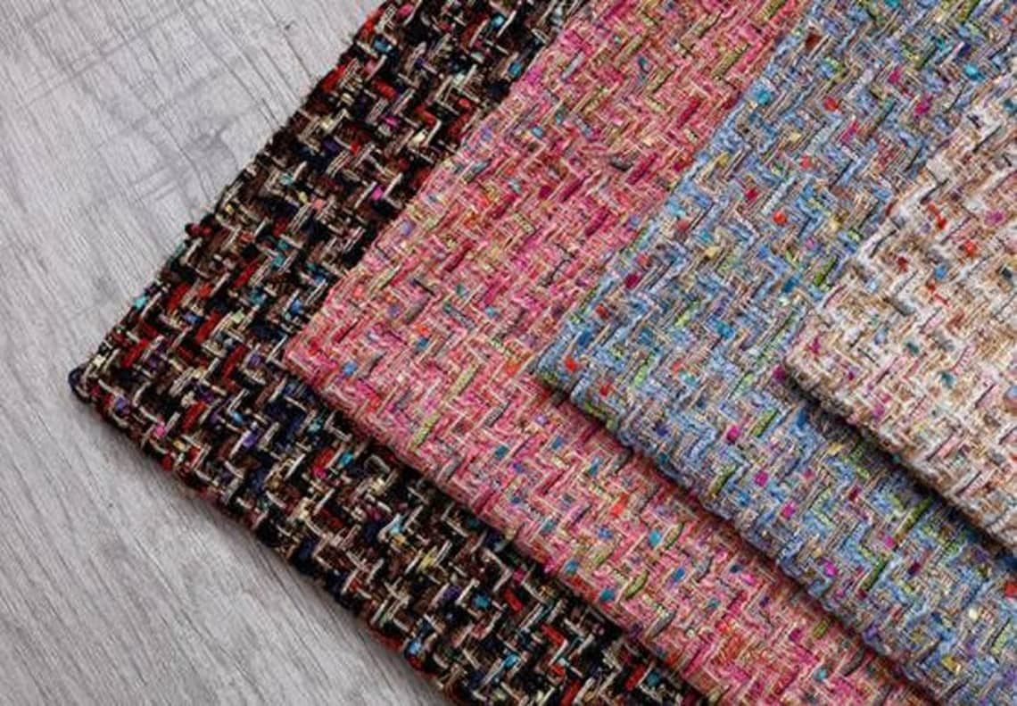 Coat Fabric Woven Fabric Golden Line and Fancy Tweed Fabric - Etsy