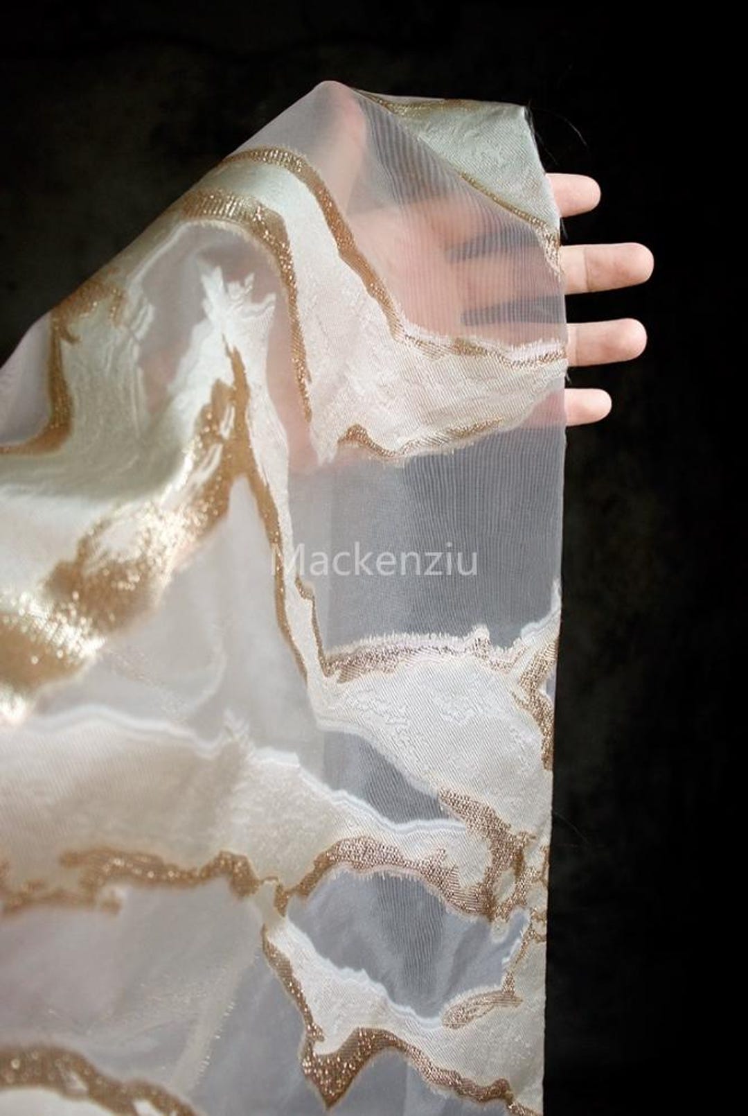 Light Gold 3D Jacquard Organza Fabric: Designer Dress Material 1/2 Yard ...