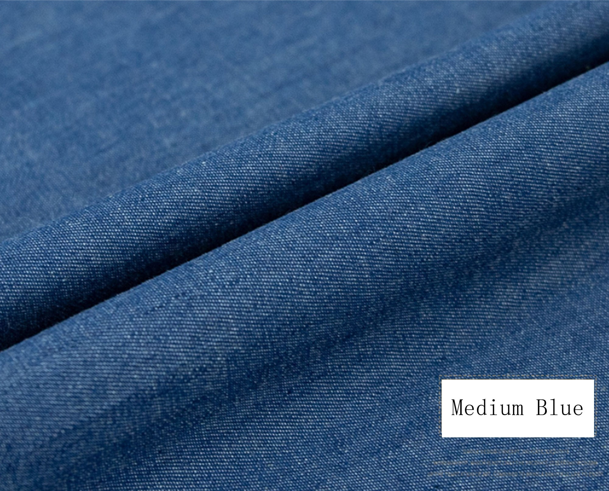 Lightweight Blue Cotton Denim Fabric - Washed Solid Color, by the Half ...