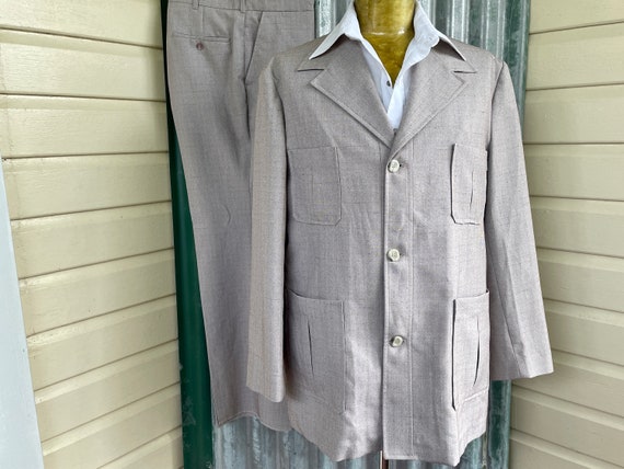 1970's Vintage Brown Safari Suit Retro Pockets Long S… - Gem
