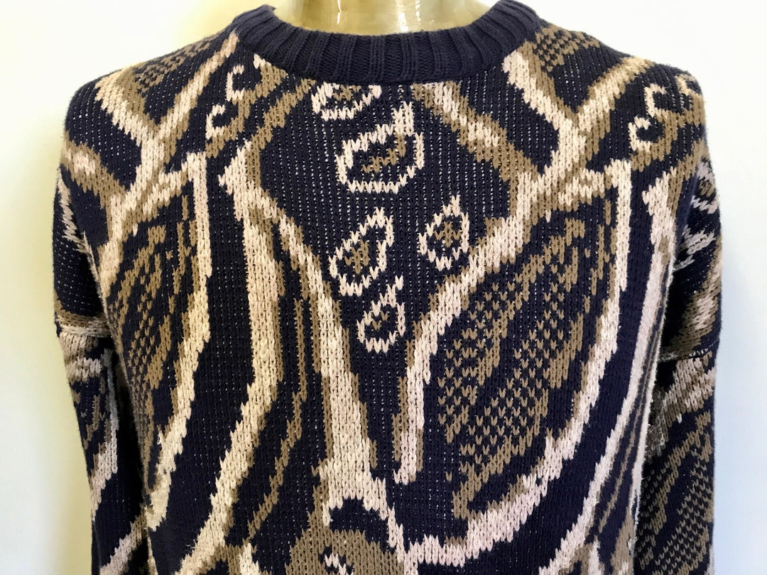 1990's Vintage John Woodhead Heavy Cotton Jute Jumper Abstract Paisley ...