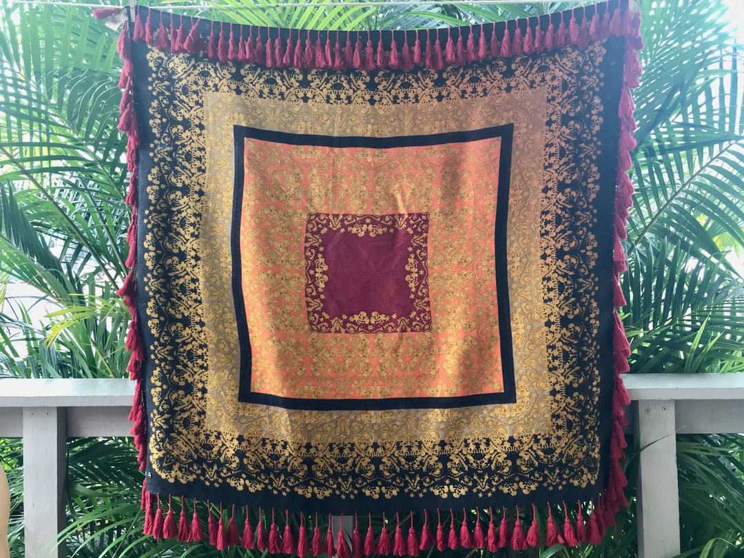 Square Wool Scarf With Tassled Border - OOAK - Etsy