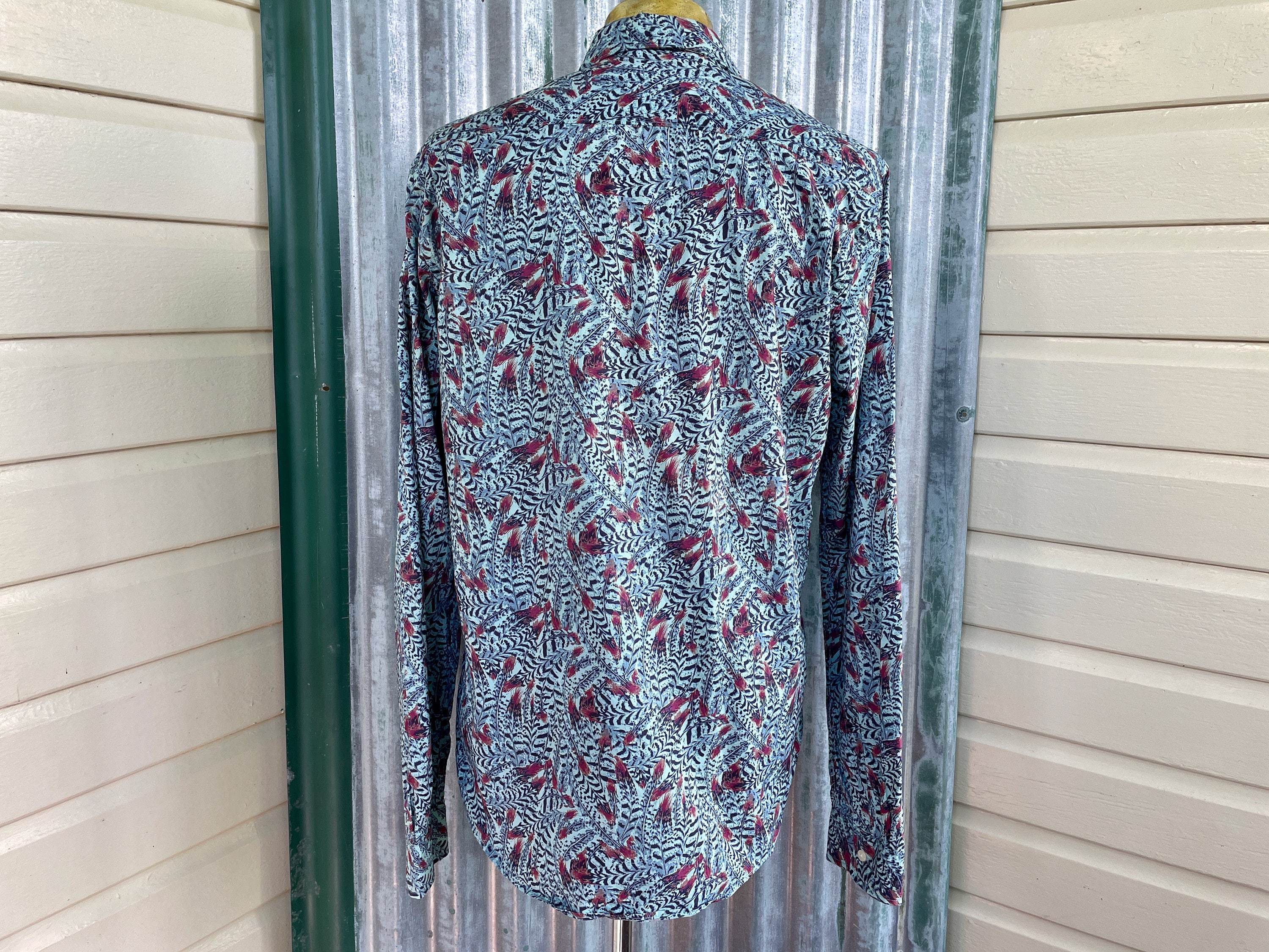 1990's Scotch & Soda Red Blue White Feather Design Amsterdam L/S Sz XL ...
