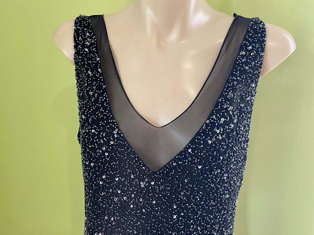 Silk Beaded Black Singlet Top Liz Jordan Sparkly Party Sz L - Etsy