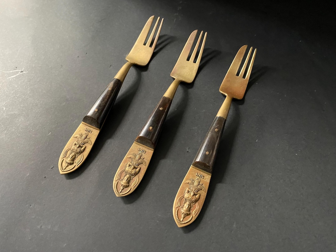 Mid Century Vintage Set of 3 Forks Siam Thai Buddha Brass Rosewood ...