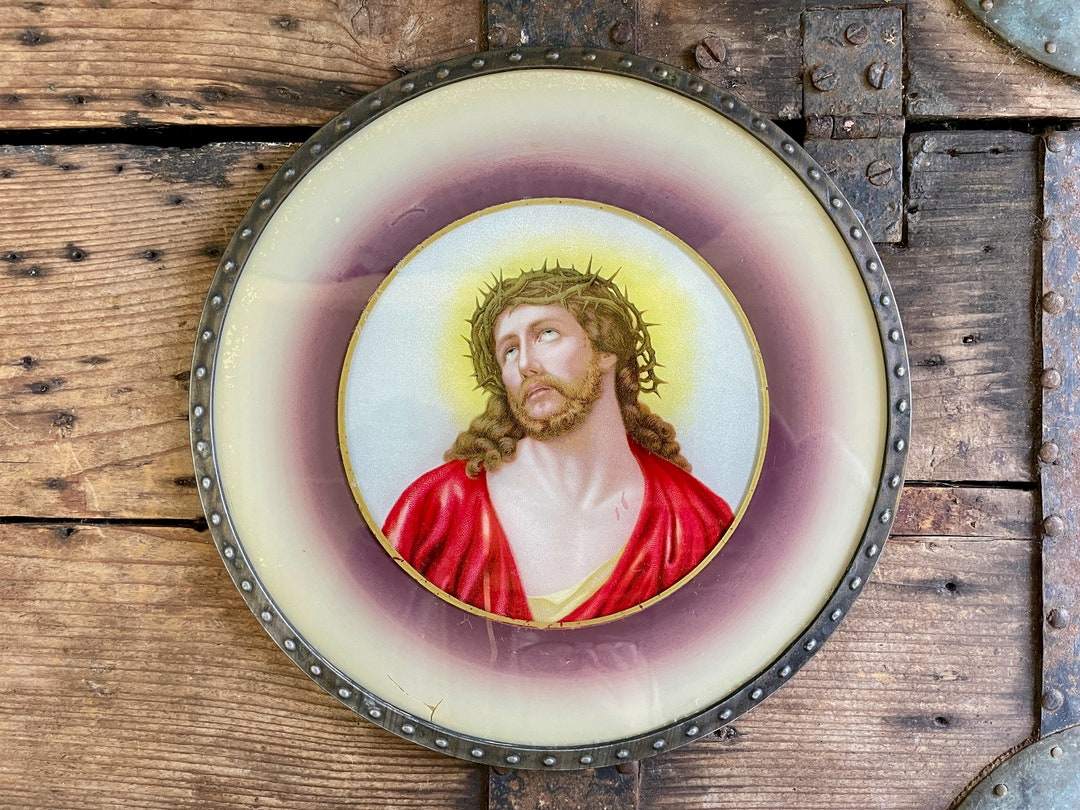 Vintage Round Framed Religious Print Jesus - OOAK - Etsy