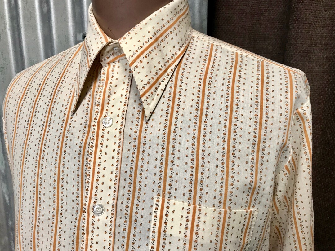 Sale! 1970's Vintage Orange White Stripe Shirt L/S Sz L - OOAK - Etsy
