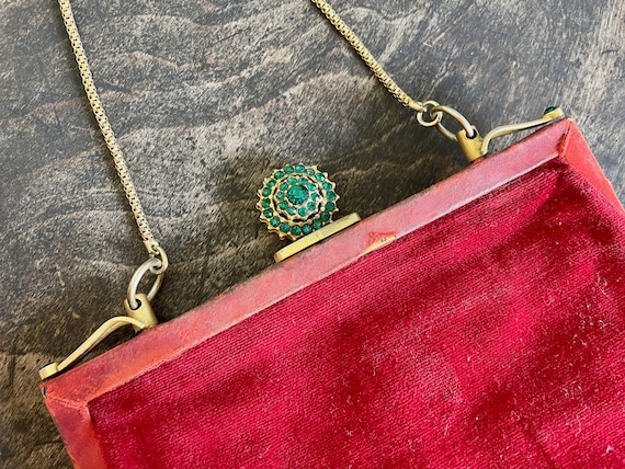 Antique 1930's Red Evening Purse Gold Green Jewelled … - Gem