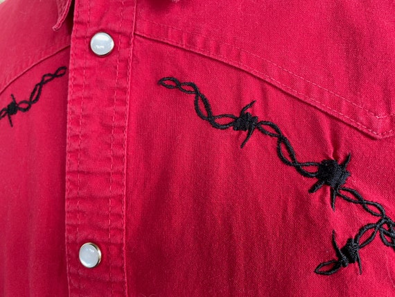 1980's Vintage Red Western Barbed Wire Embroidery L/S… - Gem