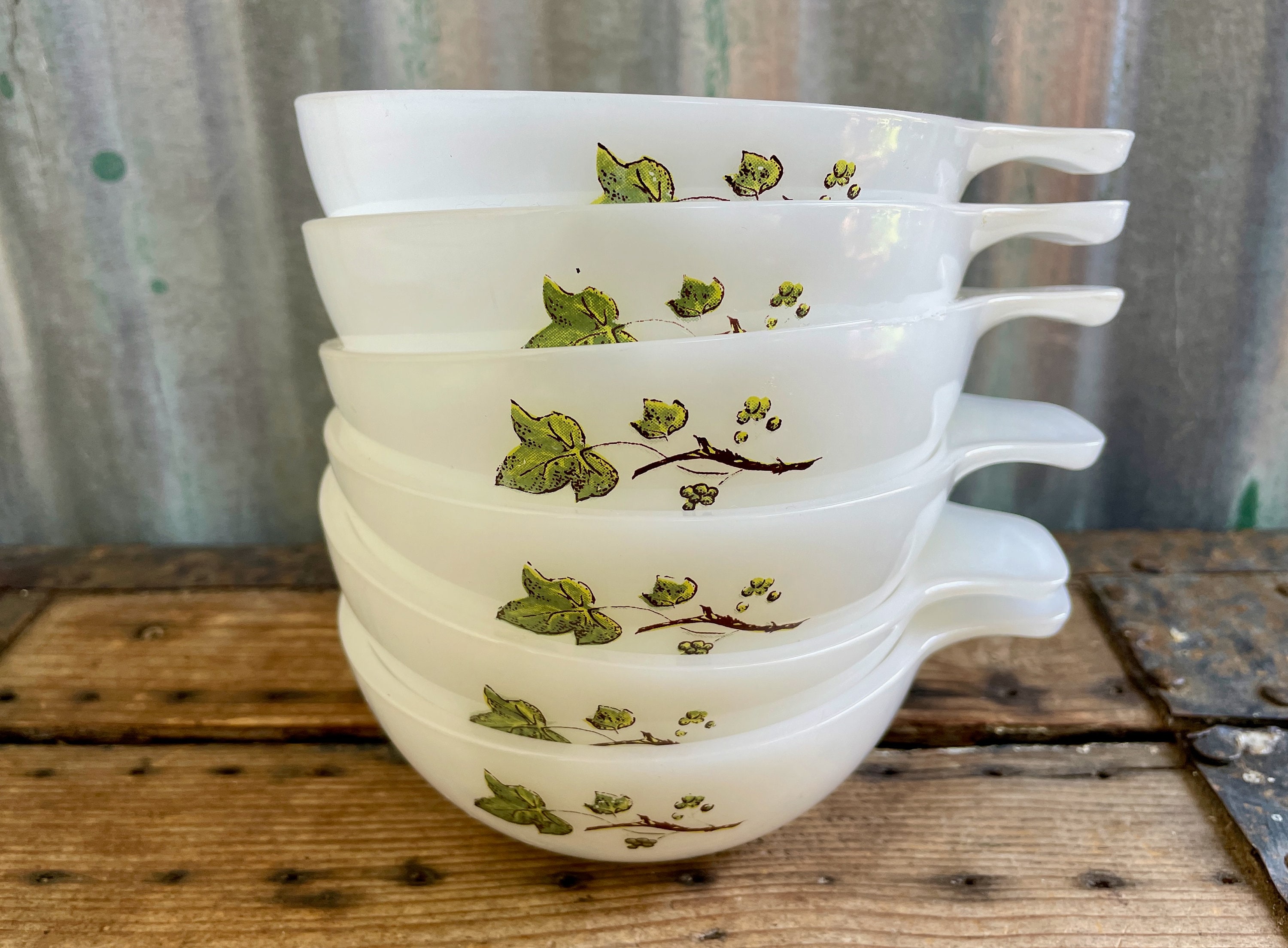 Vintage Pyrex Round Ramekins With Leaf Design X 6 Mid Century - OOAK - Etsy