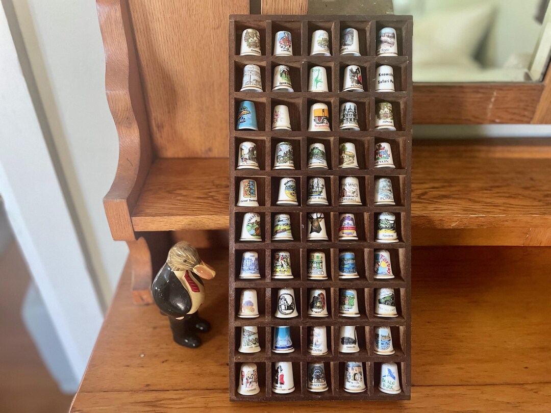 Vintage Porcelain Thimble Collection 50 Piece in Display Box Wall Mount ...
