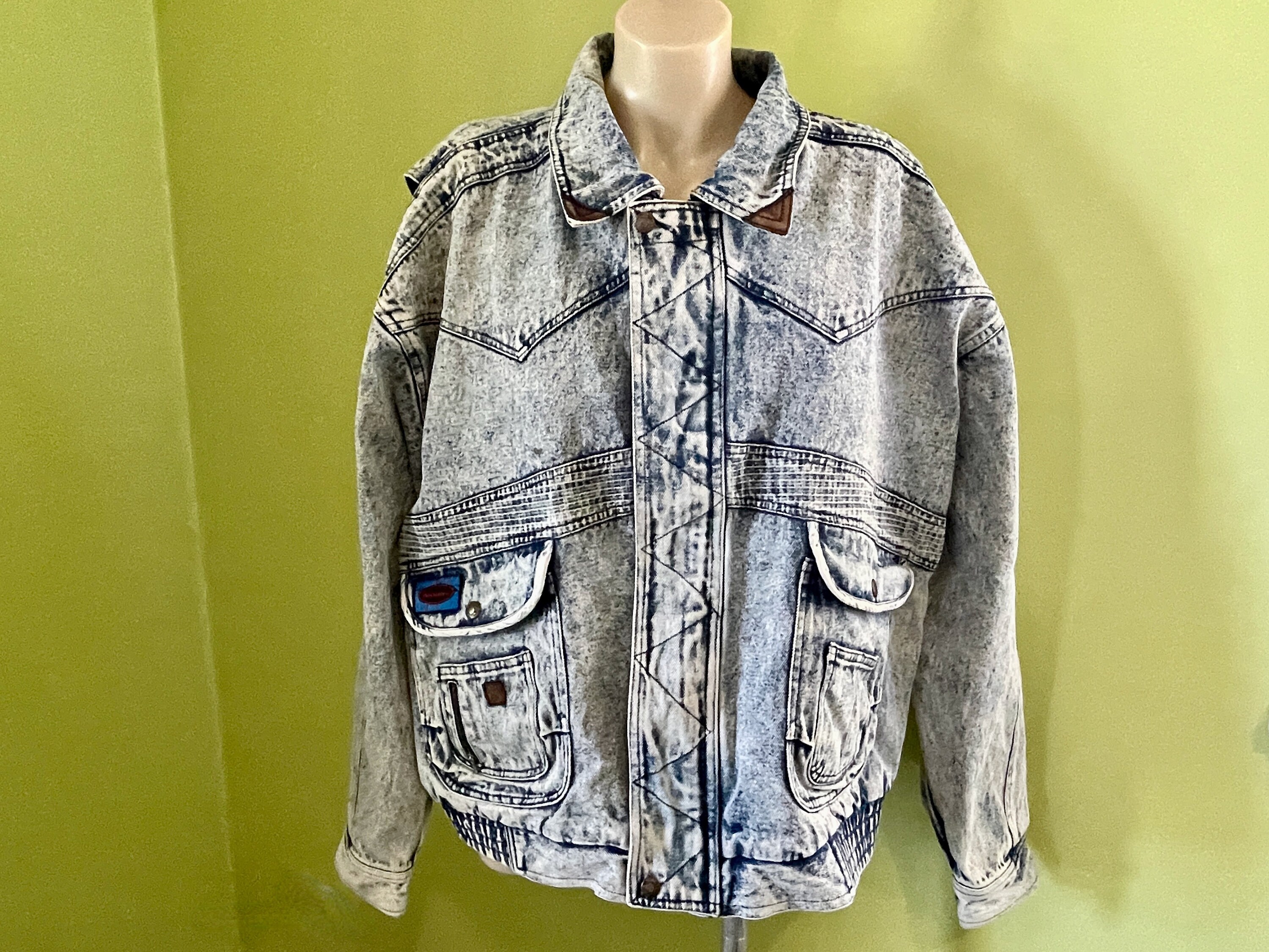 1980's Vintage Snow Washed Denim Bomber Jacket Retro Sz XL - Etsy