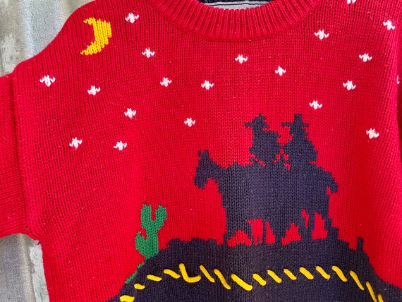 1990's Vintage Kid's Jumper Red Blue Western Cowboy H… - Gem