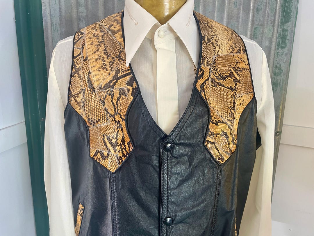 1980's Vintage Snakeskin Black Brown Leather Vest Sz 2XL - OOAK - Etsy