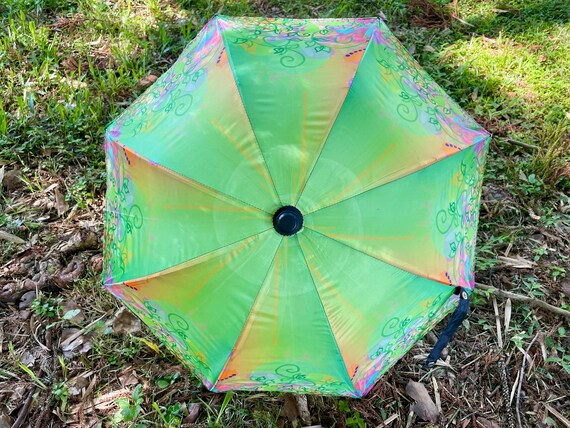 1960's Vintage Small Umbrella Floral Retro Pink Green… - Gem