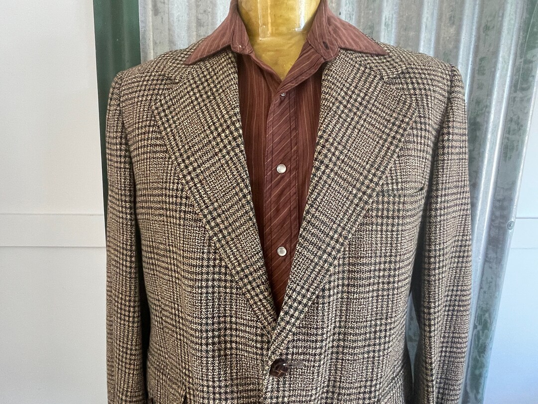 1980's Vintage Retro Check Blazer Brown Taupe Green Sz L - OOAK - Etsy