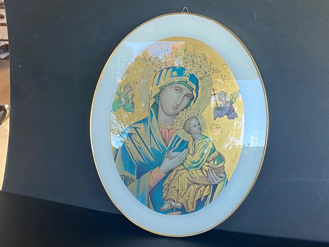 Vintage Oval Gold Metal Framed Religious Madonna & Child Print Made in ...