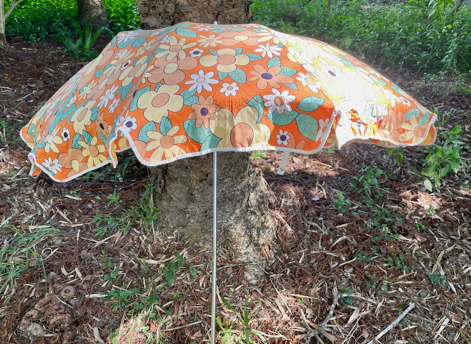 1960's Vintage Small Umbrella Floral Retro Extendable Orange Yellow ...