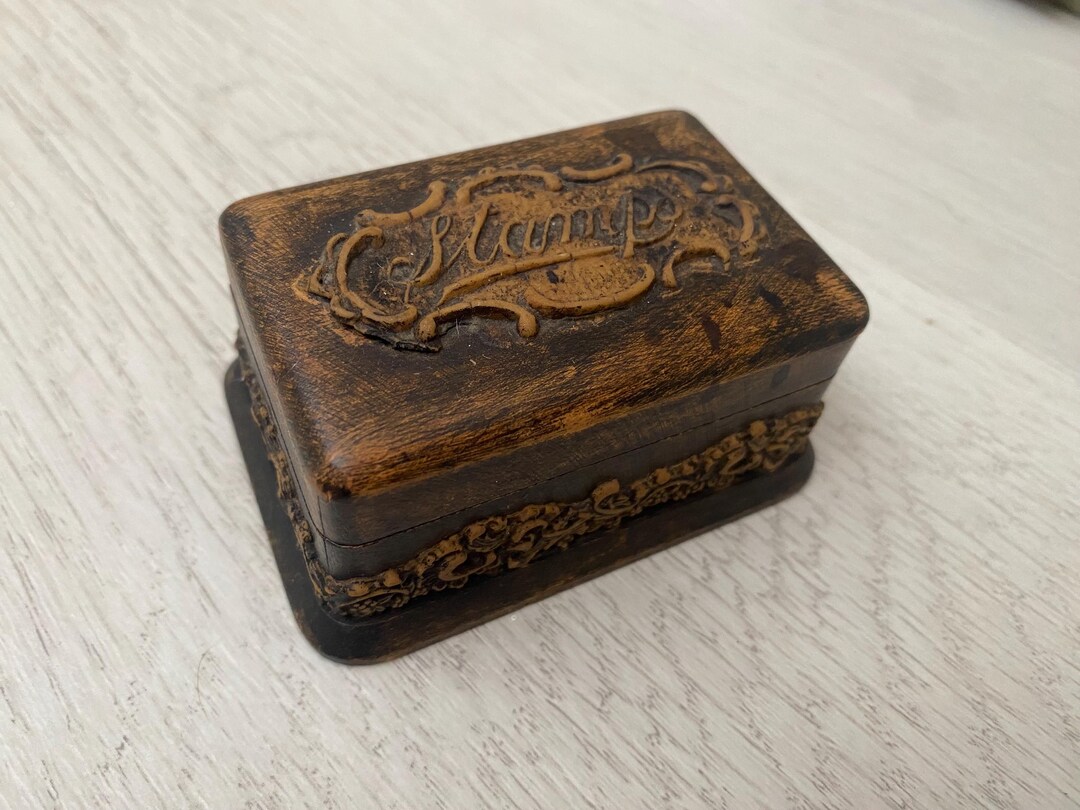 1950's Antique Wooden Postage Stamp Box Ornate - OOAK - Etsy