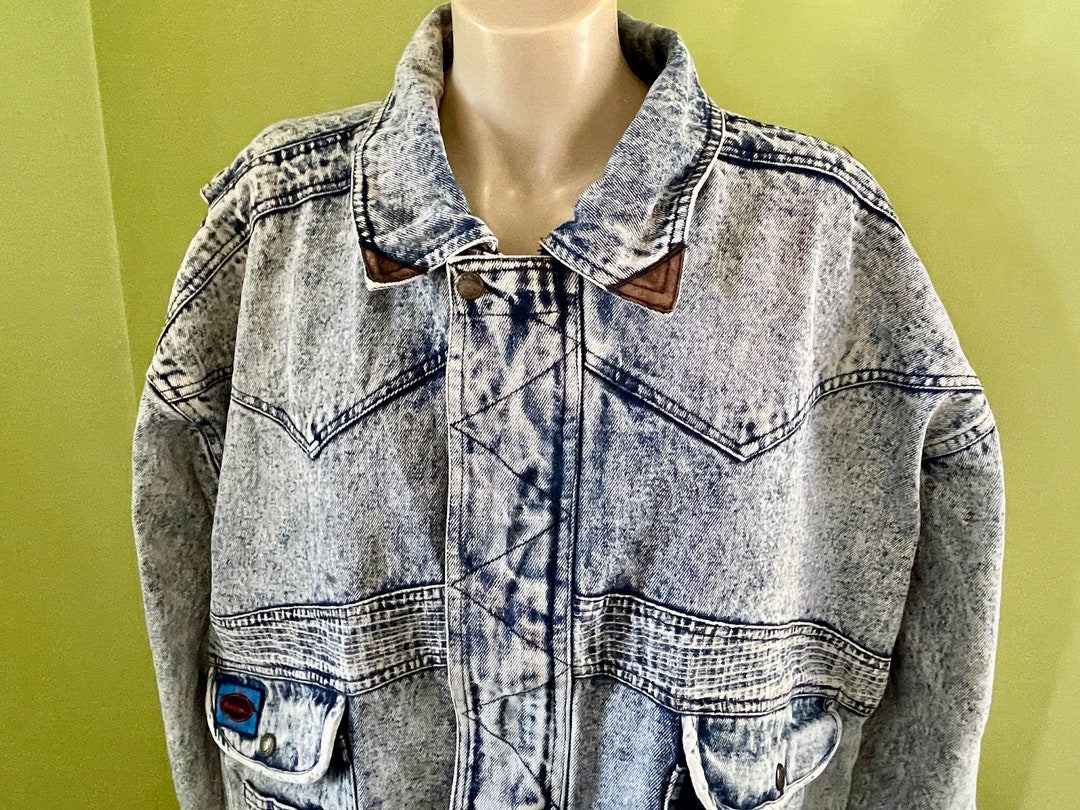 1980's Vintage Snow Washed Denim Bomber Jacket Retro Sz XL - OOAK - Etsy