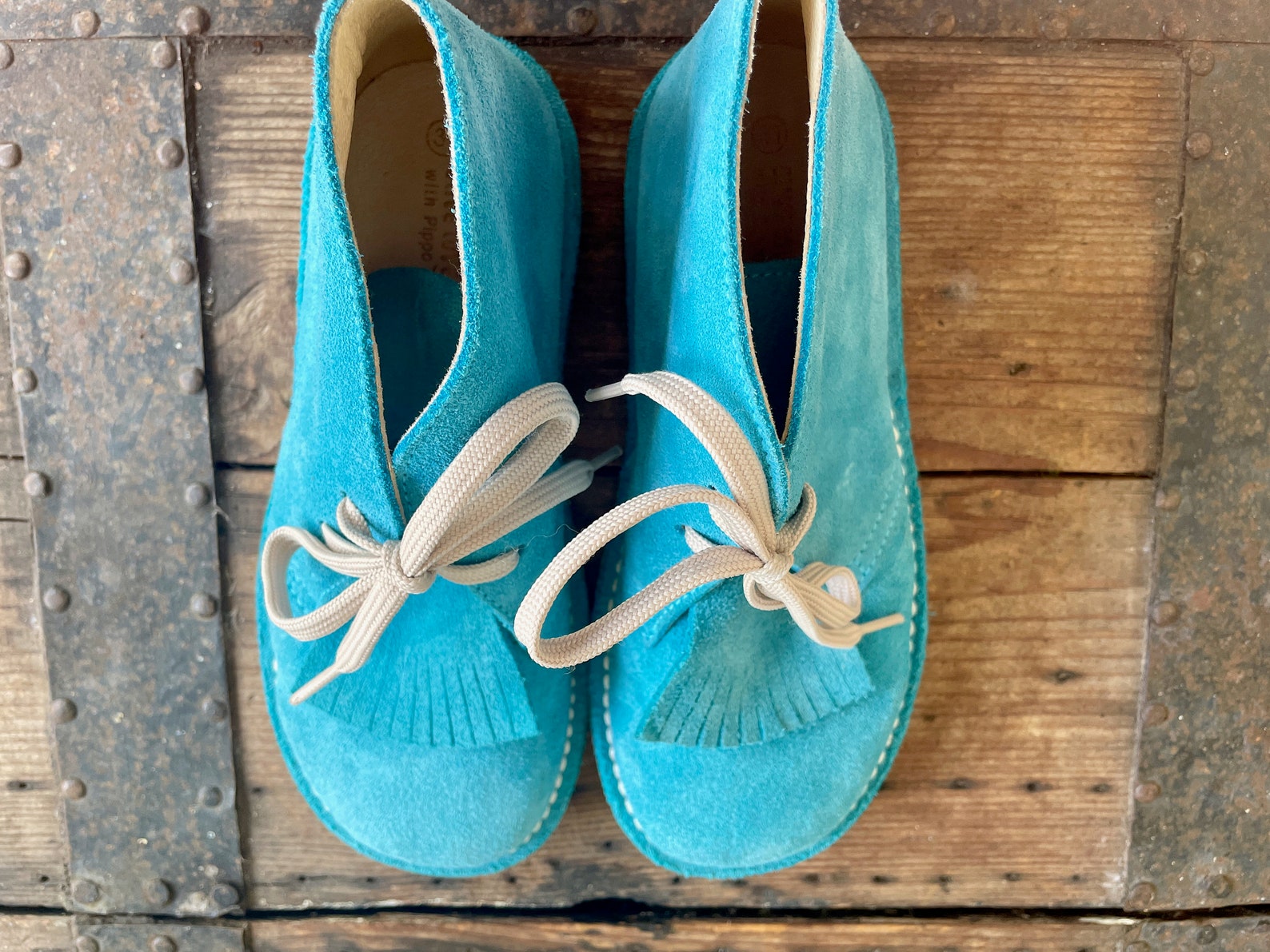 Kid's Turquoise Blue Suede Shoes Boots 'olive Loves Alfie' Sz 31 - OOAK ...