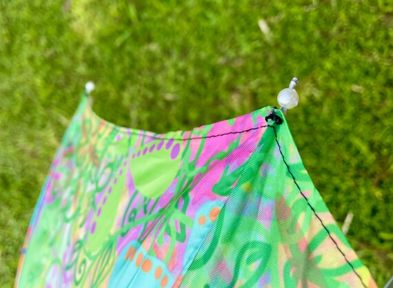 1960's Vintage Small Umbrella Floral Retro Pink Green… - Gem