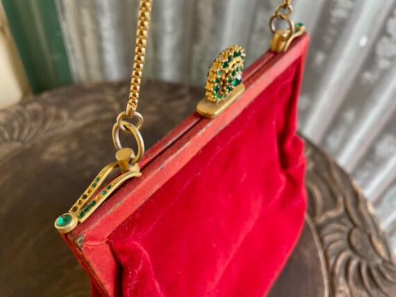 Antique 1930's Red Evening Purse Gold Green Jewelled … - Gem