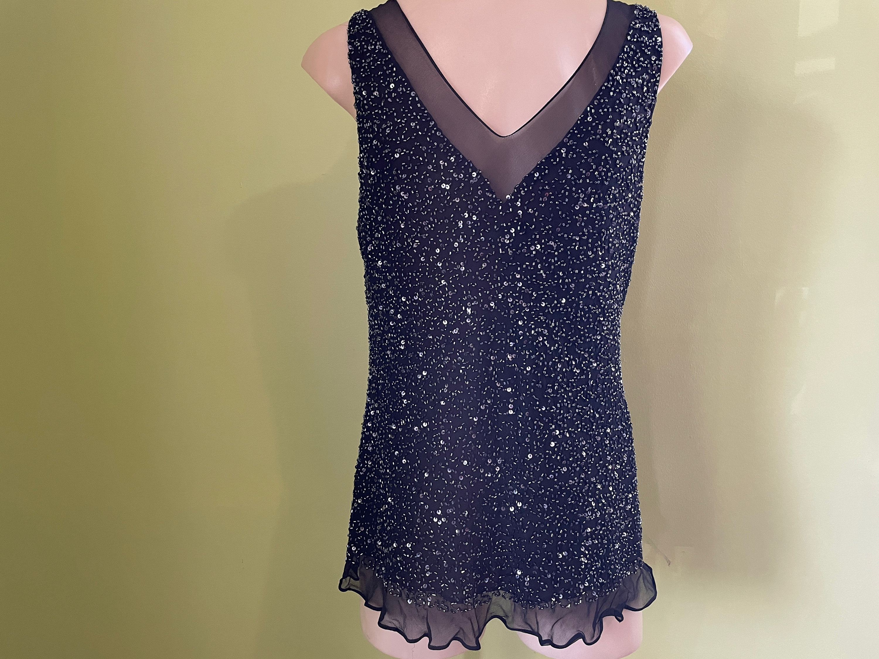 Silk Beaded Black Singlet Top Liz Jordan Sparkly Party Sz L - Etsy