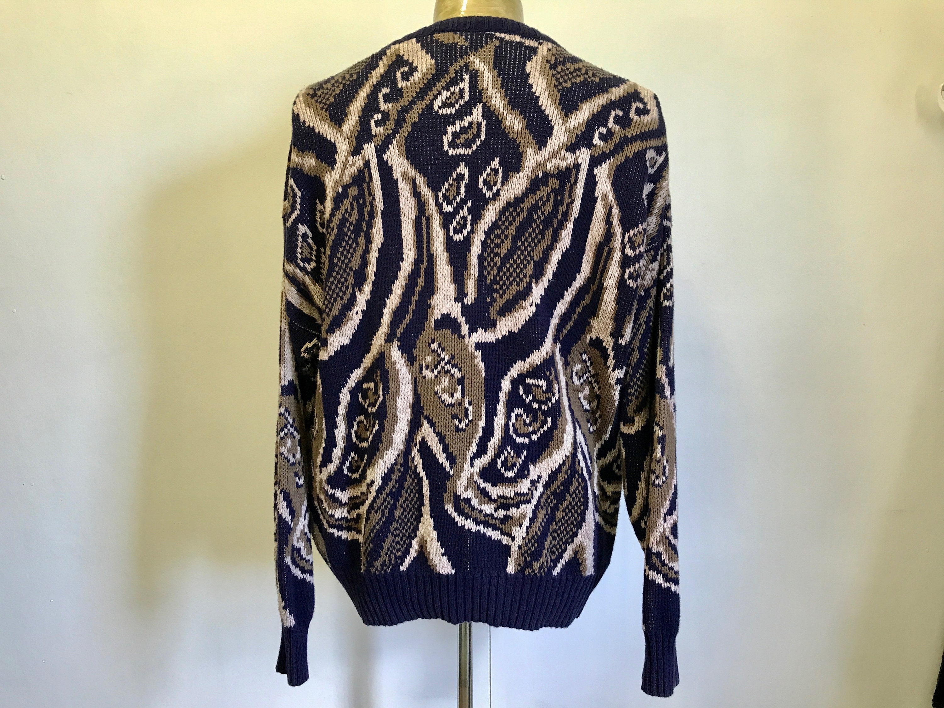 1990's Vintage John Woodhead Heavy Cotton Jute Jumper Abstract Paisley ...