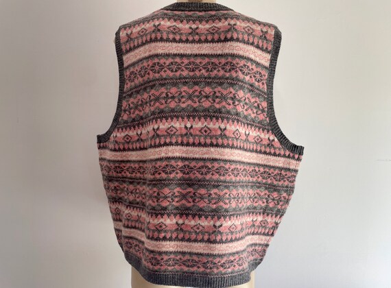 1980's Women's Pendleton Knit Cardigan Vest Grey Pink… - Gem