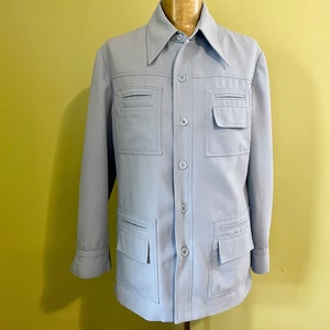 1970's Vintage Pale Blue Safari Jacket Retro Pockets Made in Hong Kong ...