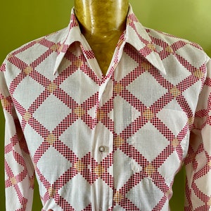 1970's Vintage White Red Dot Geometric Print L/S Shirt Sz S - OOAK - Etsy