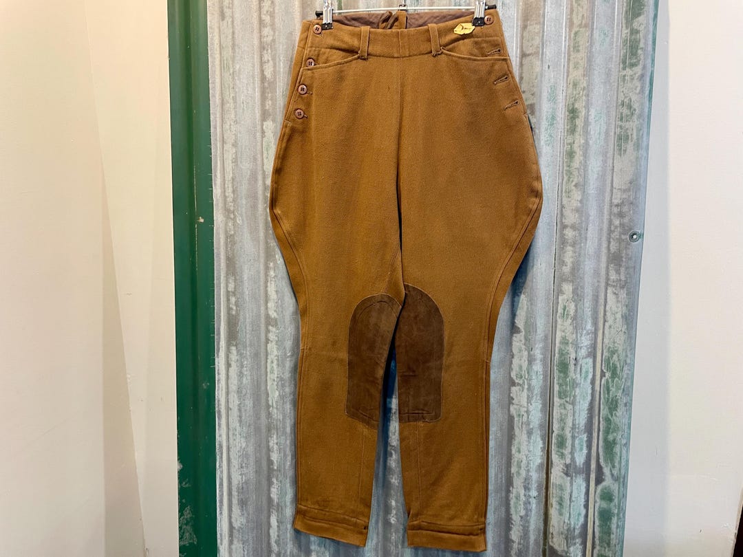 1950's Vintage Wool Jodhpurs Tan Colour Suede Knee Patches Sz 27 - OOAK ...