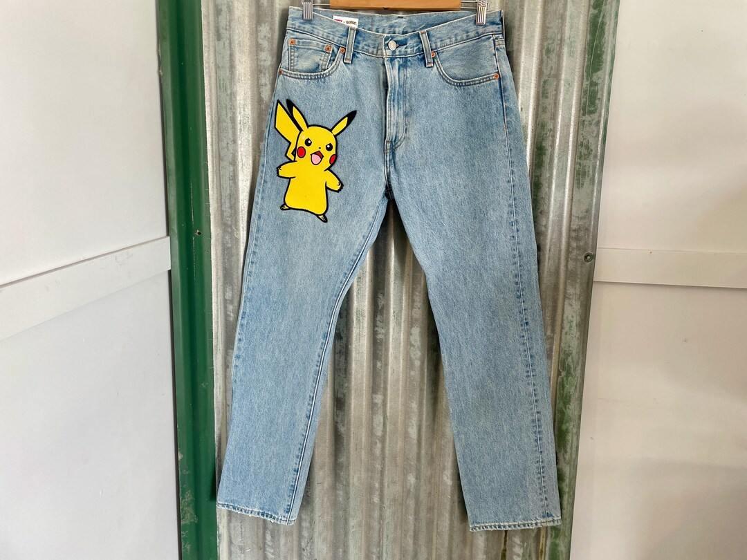 1990's Vintage Levi's Pikachu Pokemon Blue Jeans Sz W 30 L 32 - OOAK - Etsy