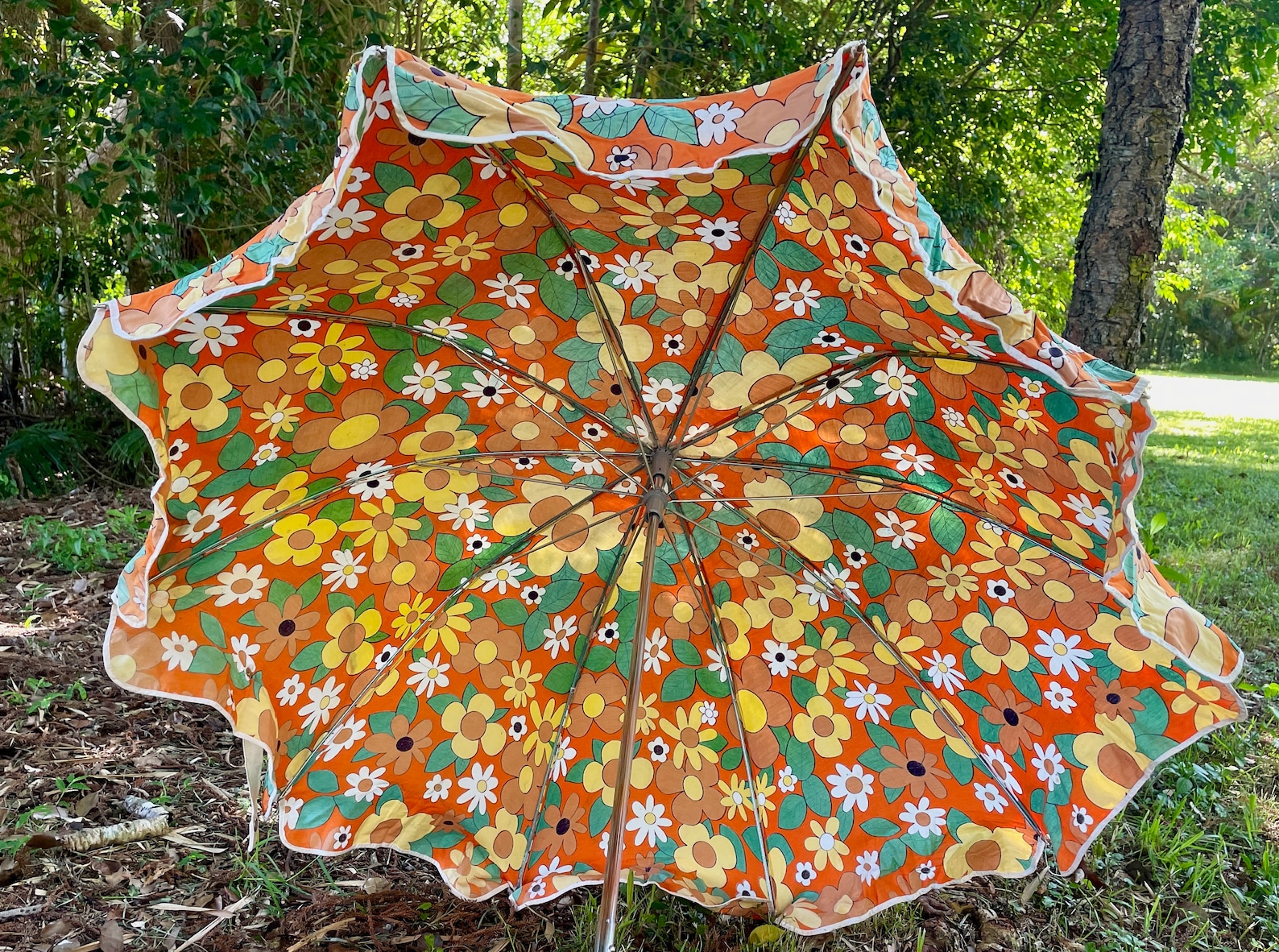 1960's Vintage Small Umbrella Floral Retro Extendable Orange Yellow ...