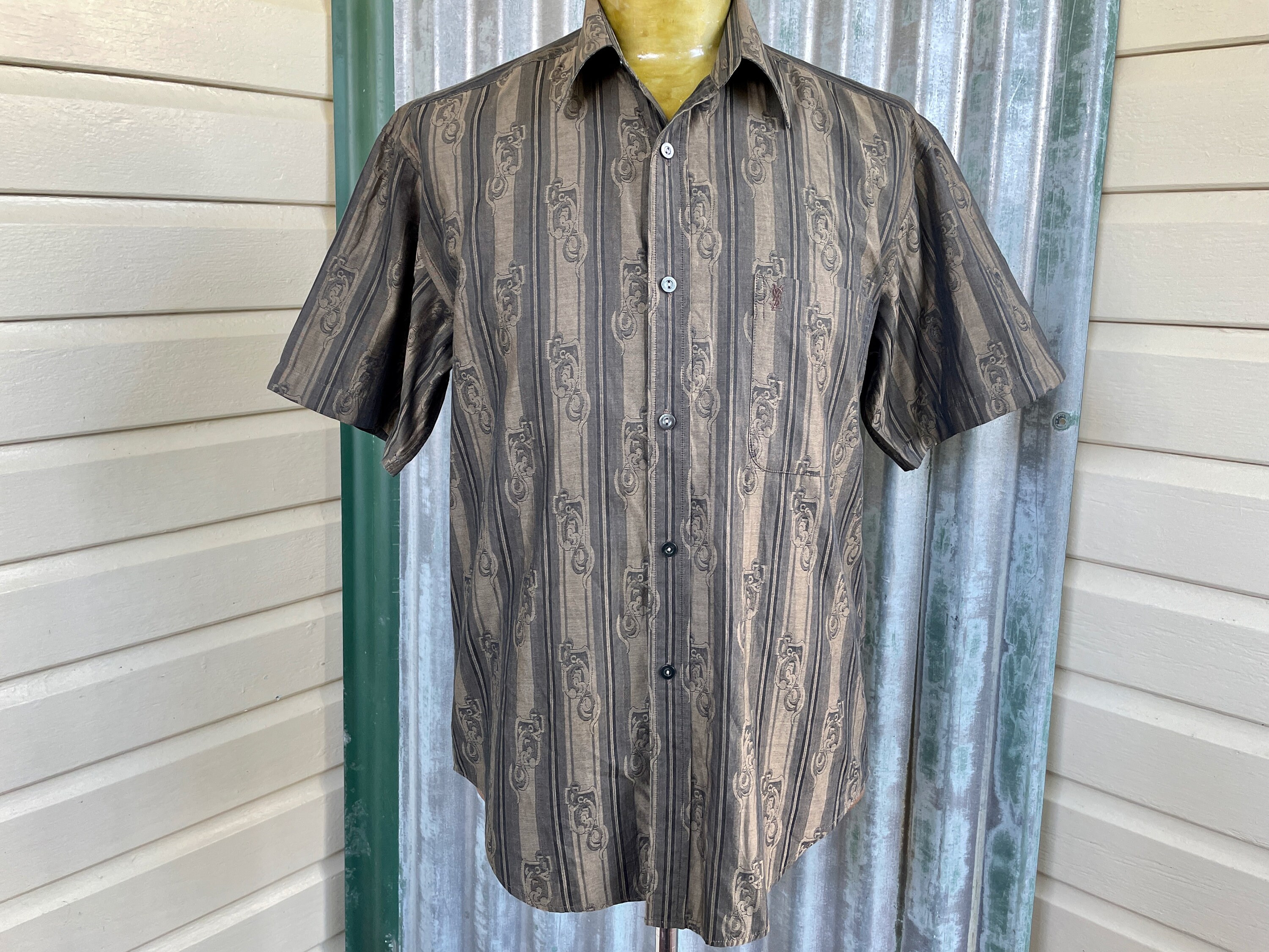 1980's Vintage Yves Saint Laurent S/S Shirt Brown Gold Sz L - OOAK - Etsy