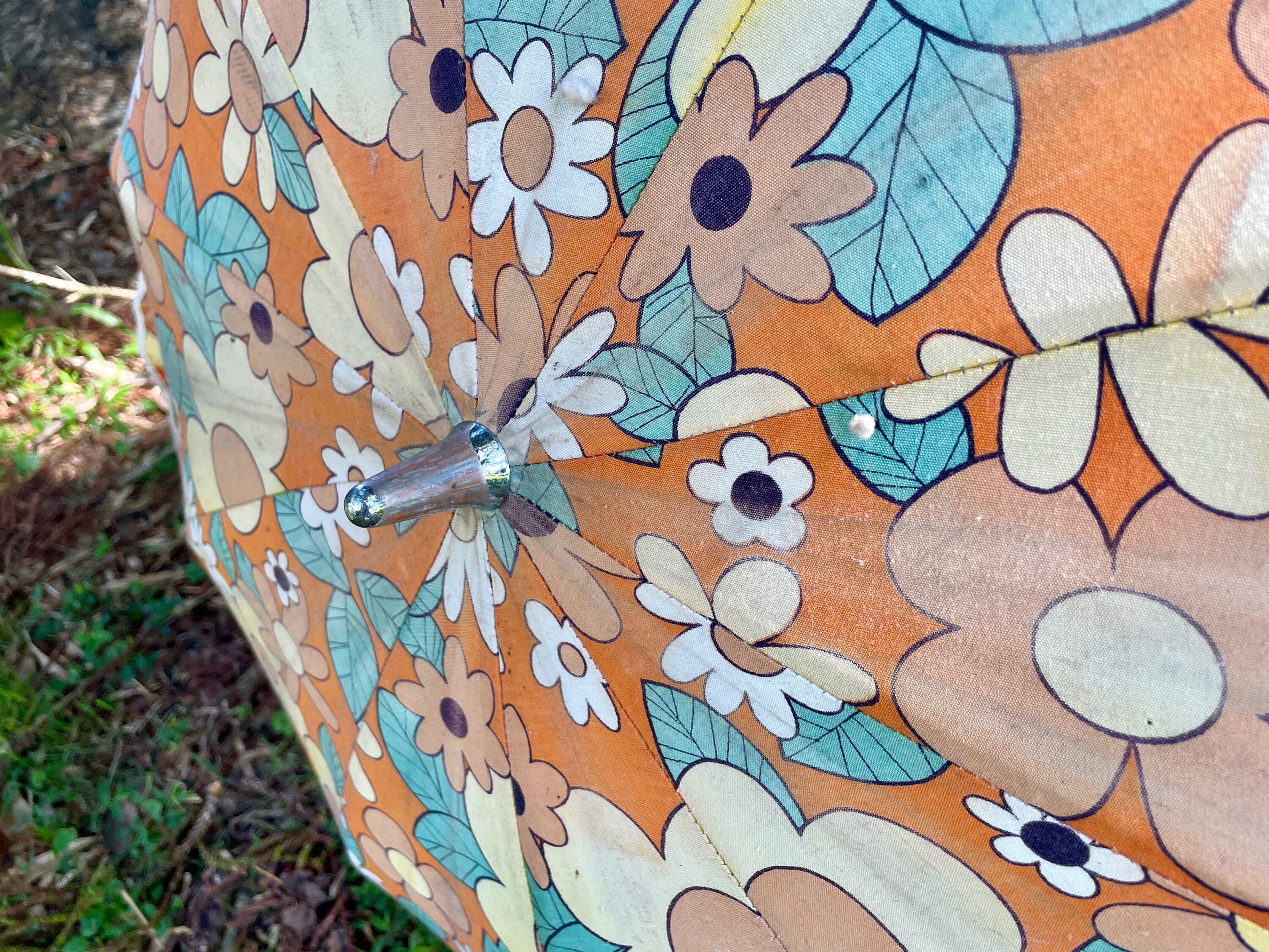 1960's Vintage Small Umbrella Floral Retro Extendable Orange Yellow ...