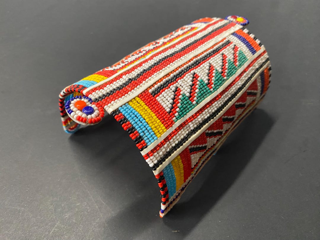 Vintage African Colourful Beaded Arm Cuff Bracelet Kenya Handmade ...