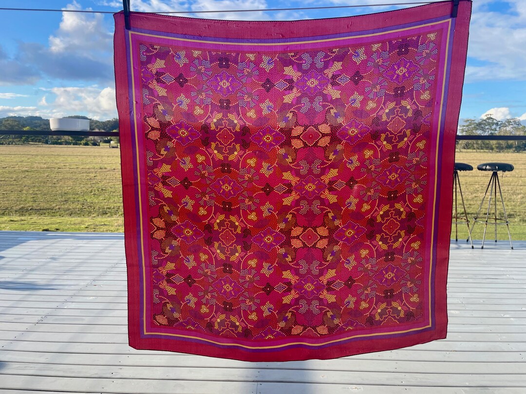 Vintage Red Orange Floral Silk Scarf - Square 77 X 77 Cm - OOAK - Etsy