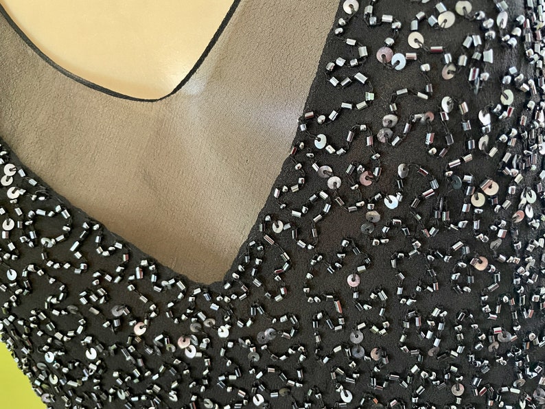 Silk Beaded Black Singlet Top Liz Jordan Sparkly Party Sz L - Etsy