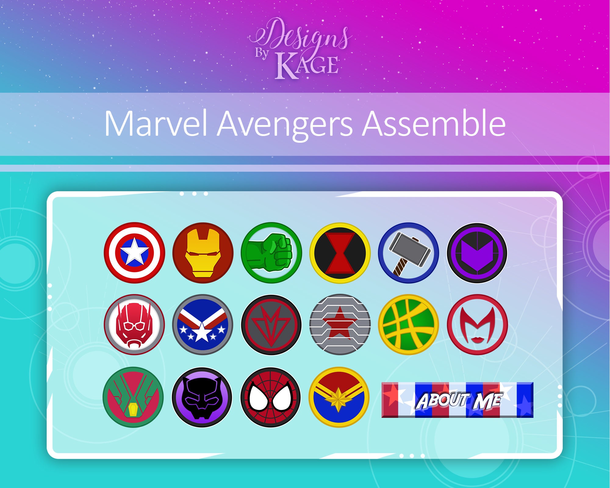 Marvel Avengers x6 Sub/Bit Badges and x15 Twitch Panels Art ...